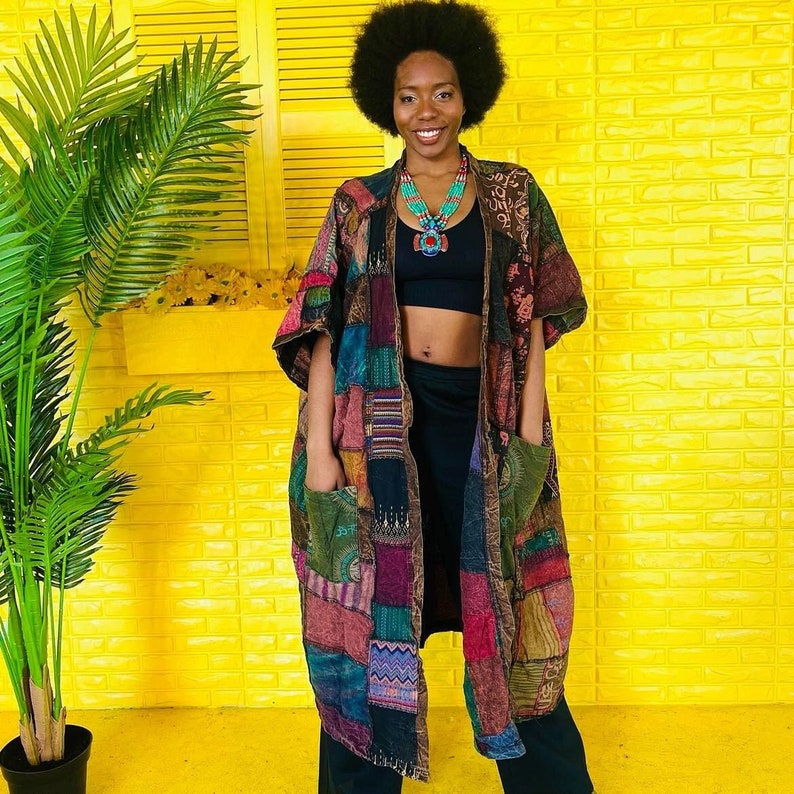 Patchwork Duster Oversized Cotton Cardigan Free Size Hand - Etsy