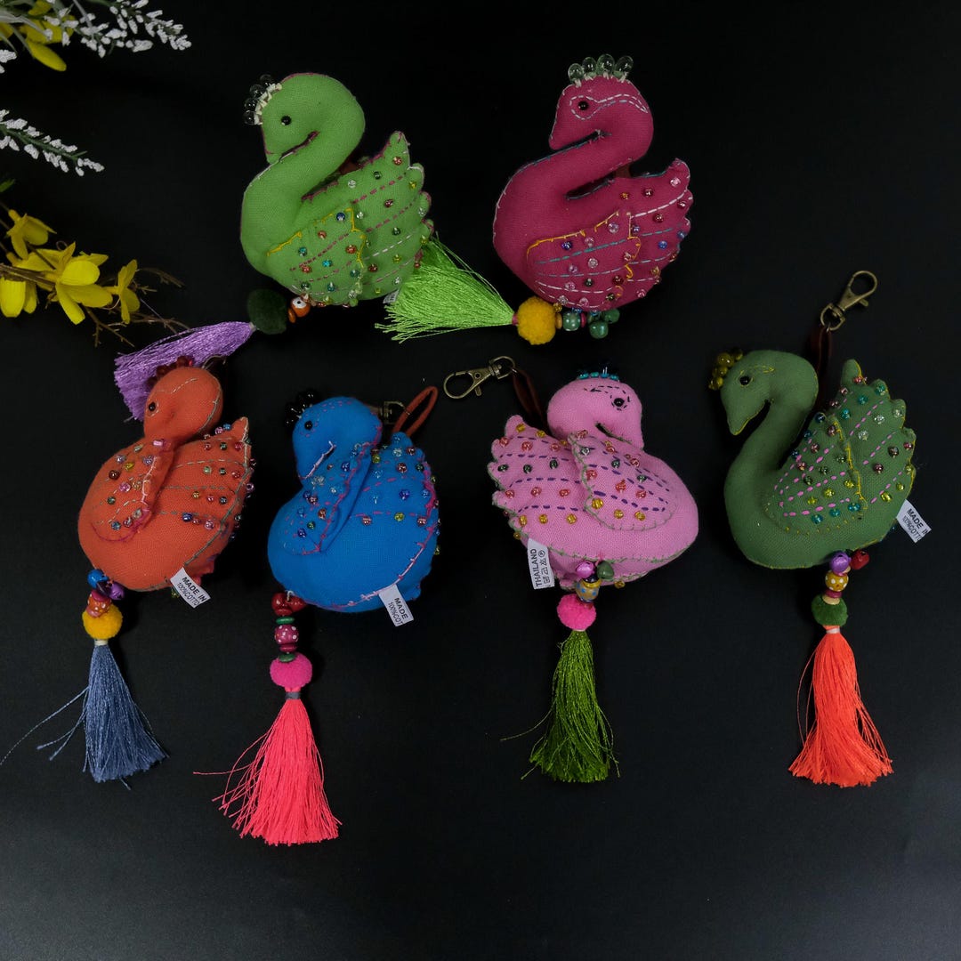 Handmade Swan Keychain, Beaded Key Chain With Tassles, Boho Key ...