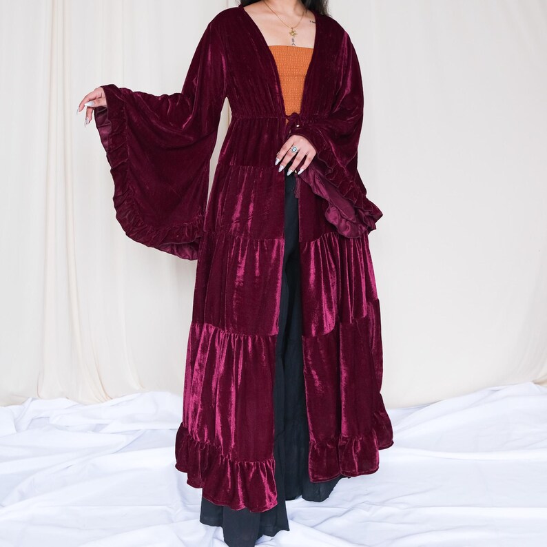 Flowy Velvet Duster, Long Sleeve Kimono, Fall Winter Jackets, Boho ...