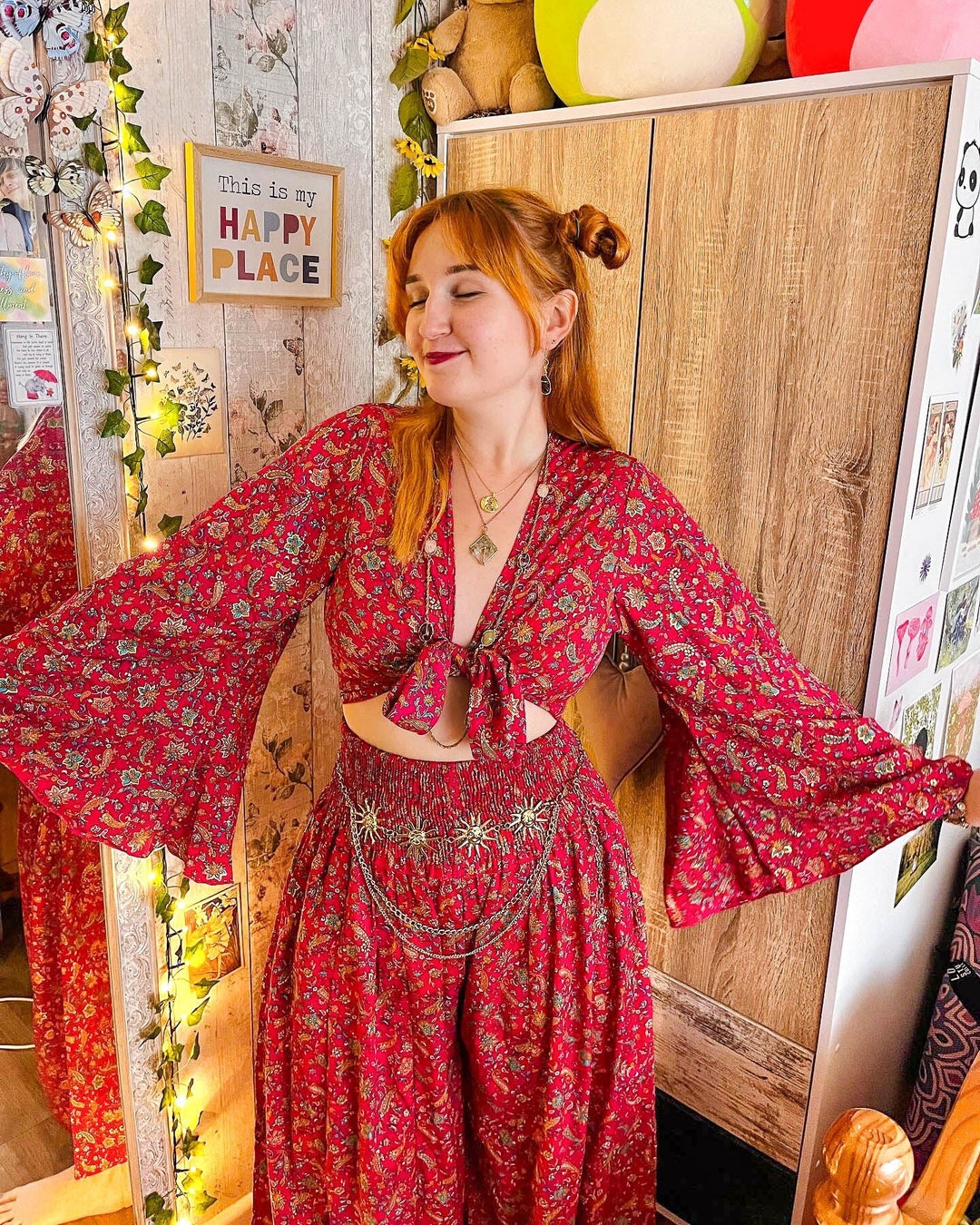 Bohemian Flare Bell Sleeve Tie Top, Boho Wrap Top, 70s Style Fashion ...