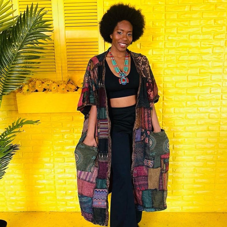 Patchwork Duster Oversized Cotton Cardigan Free Size Hand - Etsy