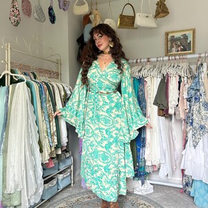 Midi Wrap Dress, Summer Boho Gypsy Sun Dress, Flare Long Sleeve Outfit ...