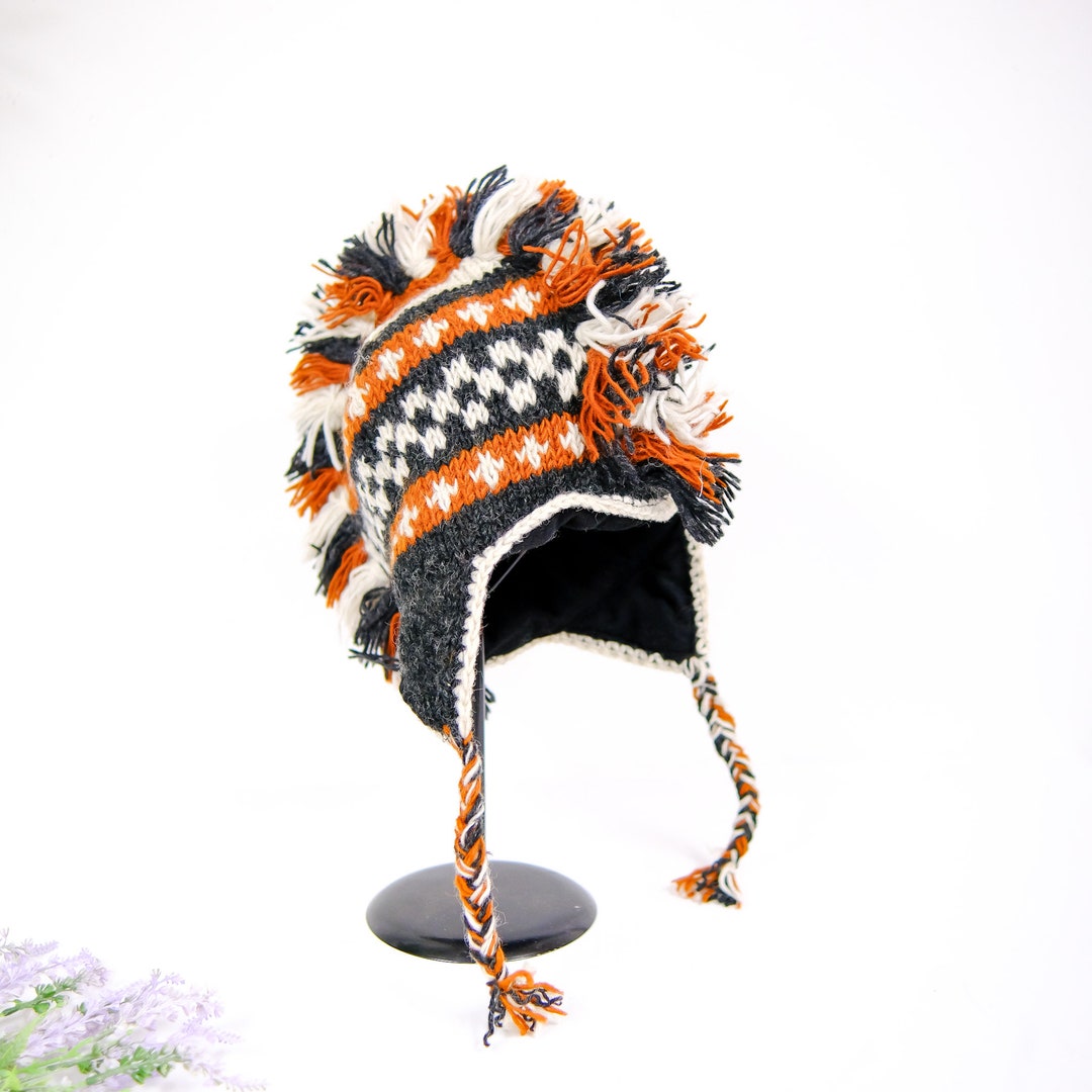 Handmade Mohawk Hat, Unisex Spike Merino Wool Crocheted Hat, Winter ...