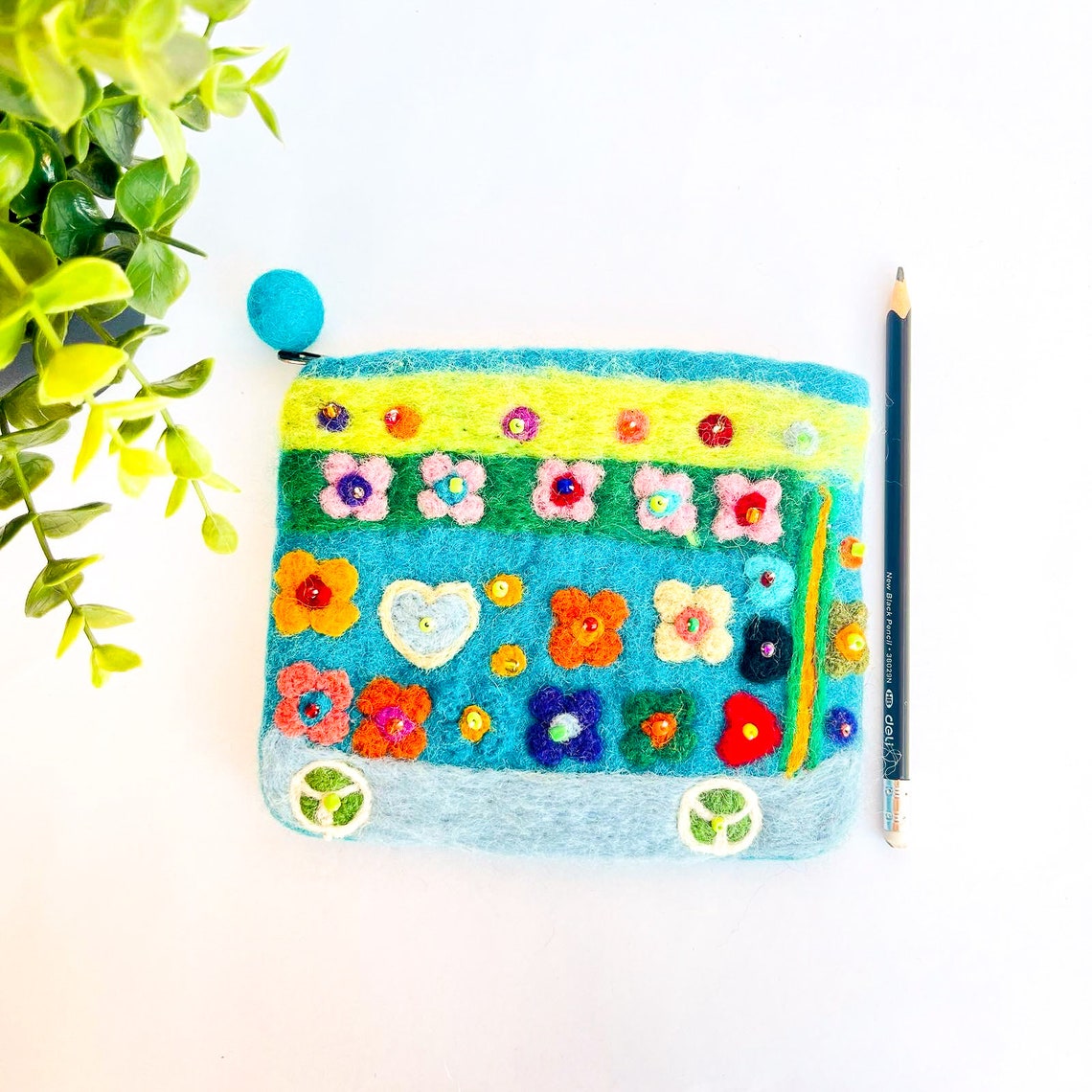 Colorful Handmade Felt Pouch, Flower Designed Felt Coin Purse, Purse ...