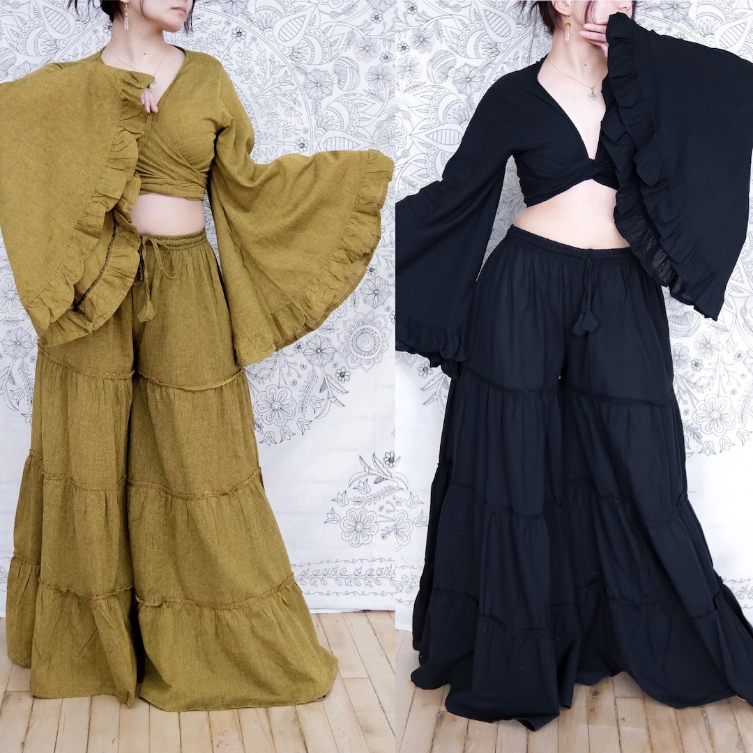 Flowy Tiered Pants, Cotton Wide Legpalazzo Pants,bell Bottom Flare ...