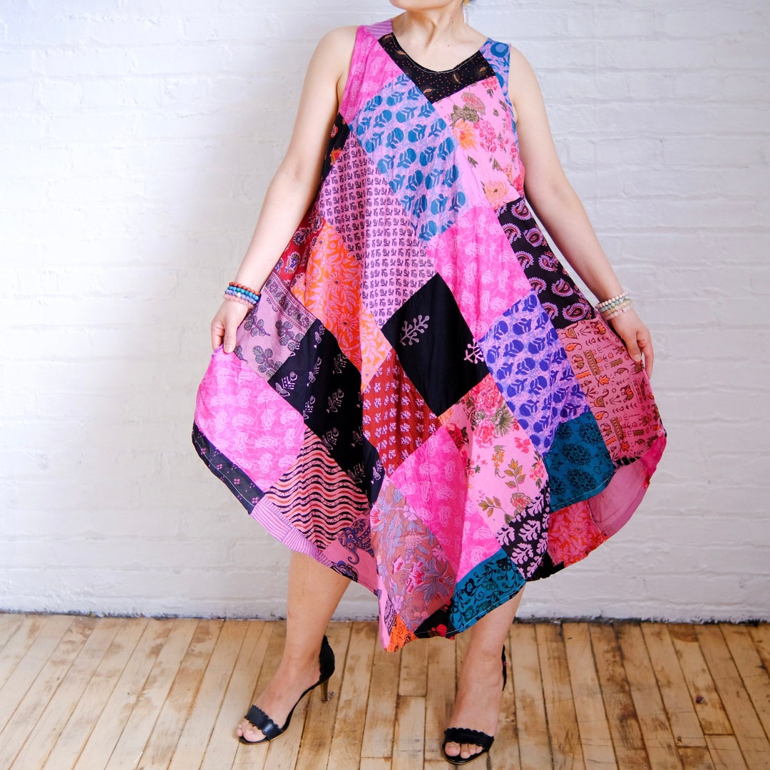 Patchwork Summer Cotton Comfy Dress, Bohemian Dress, Hippie Sun Dress ...