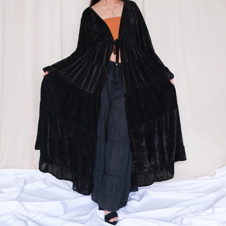 Flowy Velvet Duster, Long Sleeve Kimono, Fall Winter Jackets, Boho ...
