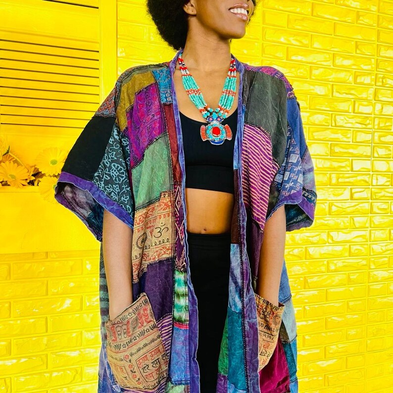 Patchwork Duster Oversized Cotton Cardigan Free Size Hand - Etsy