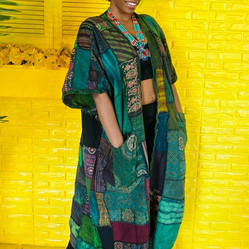 Patchwork Duster Oversized Cotton Cardigan Free Size Hand - Etsy