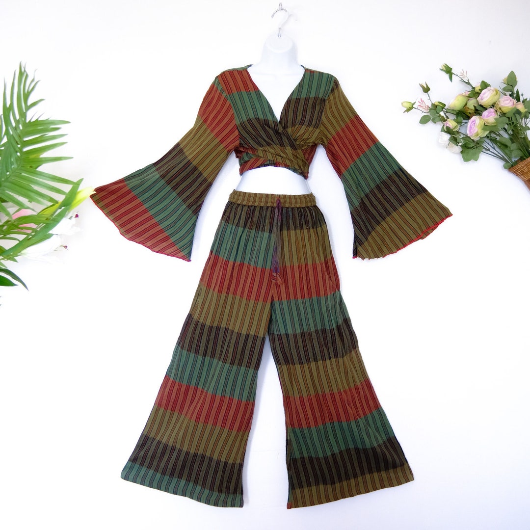 Patchwork Cotton Palazzo Pants, Boho+ Hippie Wide Leg Pants, Festival ...