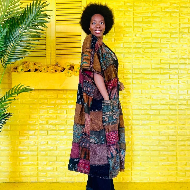 Patchwork Duster Oversized Cotton Cardigan Free Size Hand - Etsy