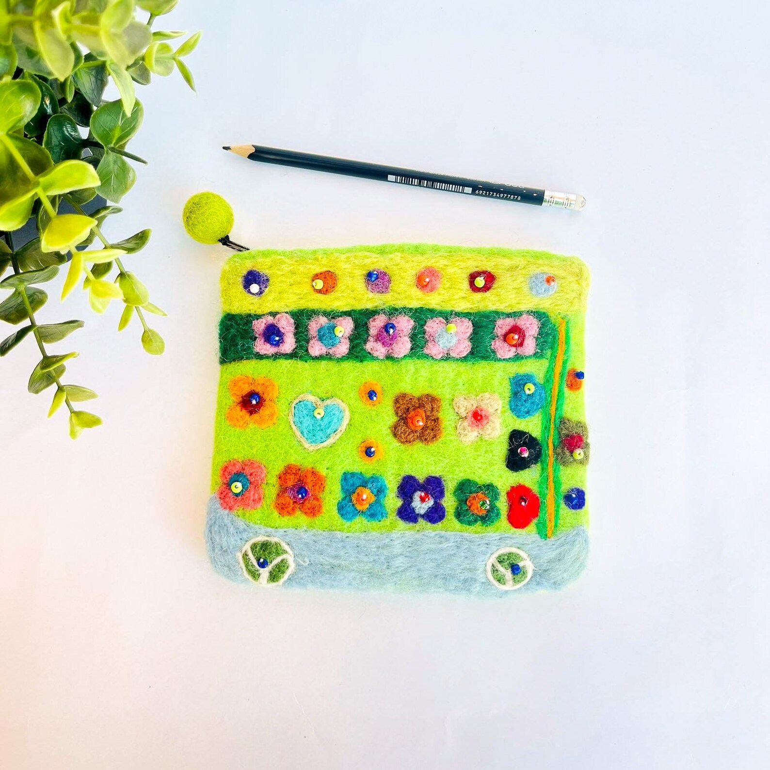 Colorful Handmade Felt Pouch, Flower Designed Felt Coin Purse, Purse ...