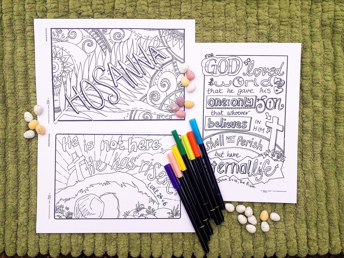 Easter Christian Colouring Pages Trio - Etsy