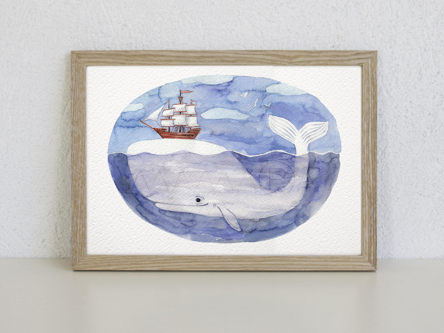 Moby Dick Watercolor Print: Nautical Whale Art for Nursery (digital ...