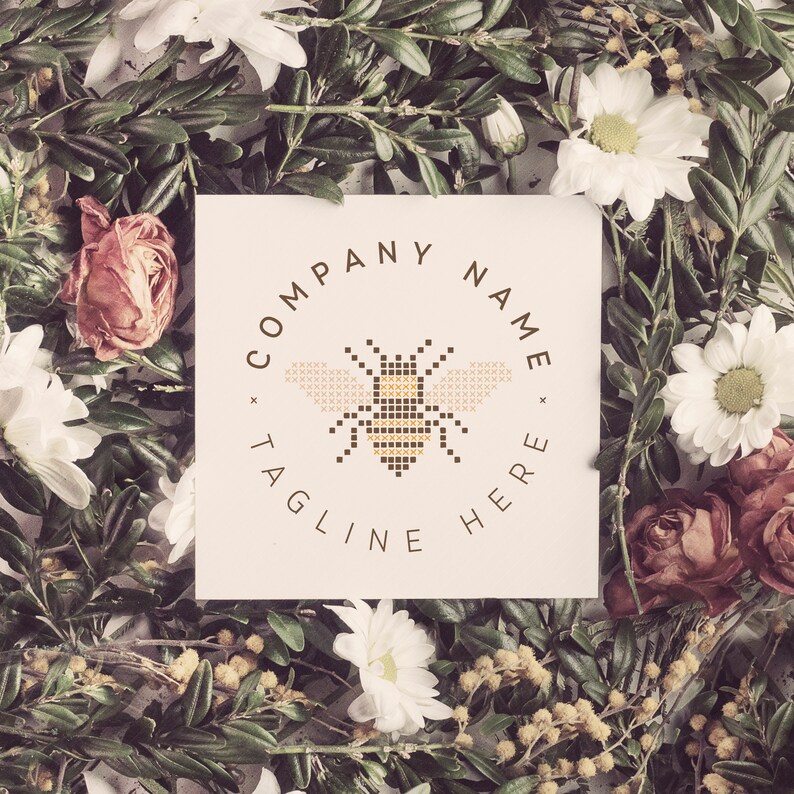 Cross Stitch Bee Logo Insect Label Design Honeybee Pre-made - Etsy
