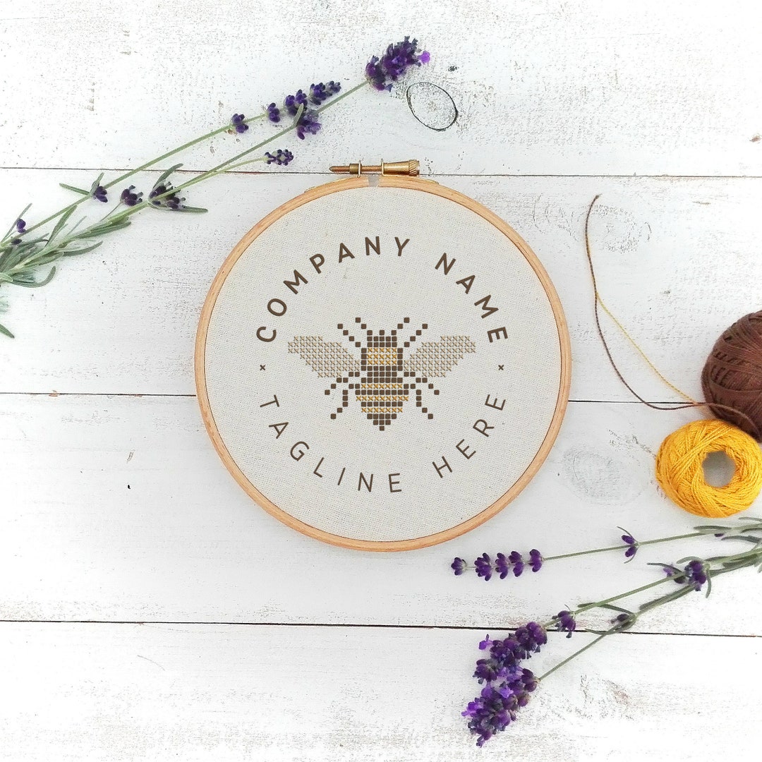 Cross Stitch Bee Logo Insect Label Design Honeybee Pre-made - Etsy