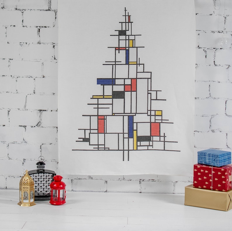 Christmas Tree, Piet Mondrian, Wall Art, 100% Linen, Christmas ...