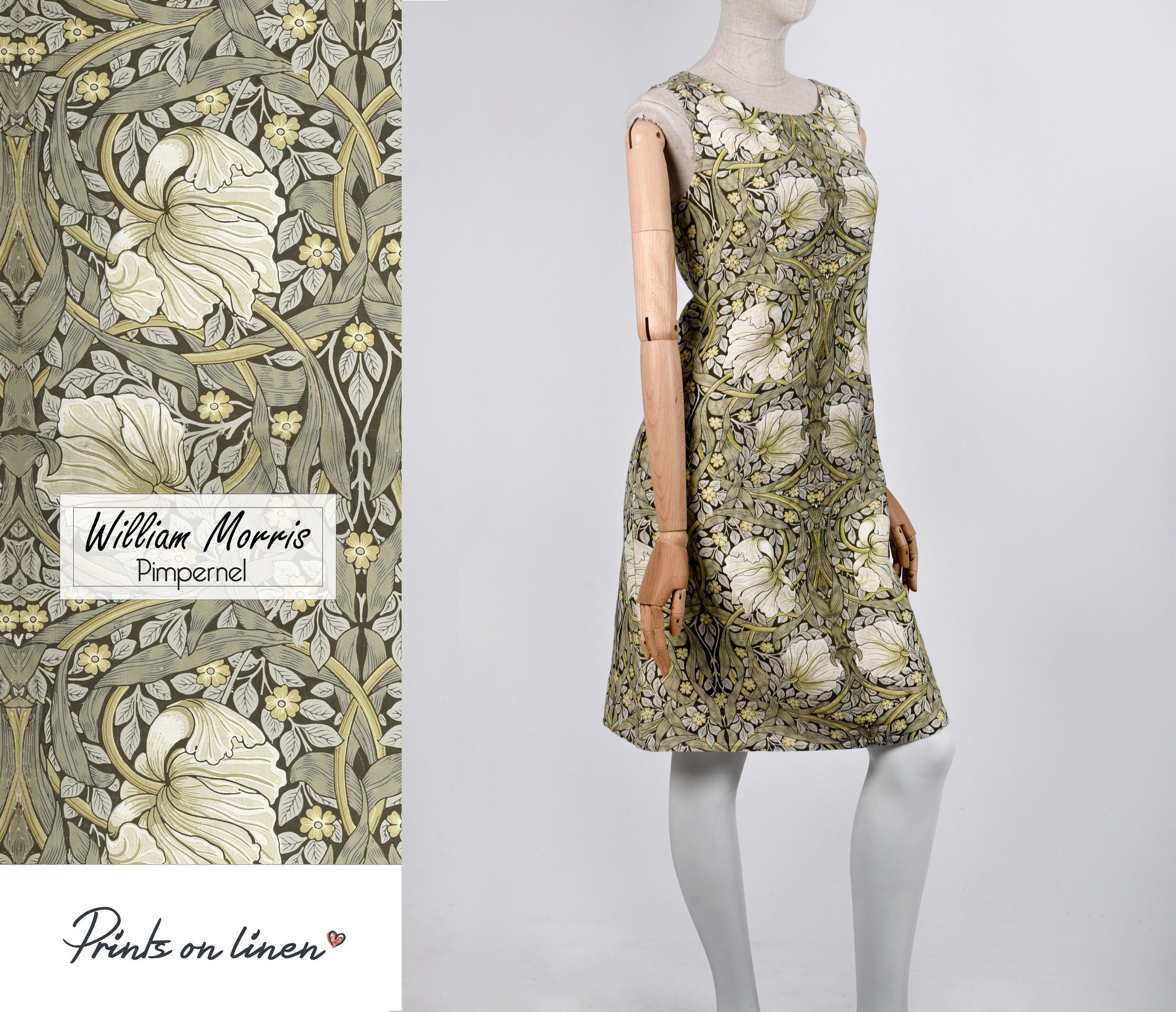William Morris, linen dress, women dress, Pimpernel, 100% linen, side ...