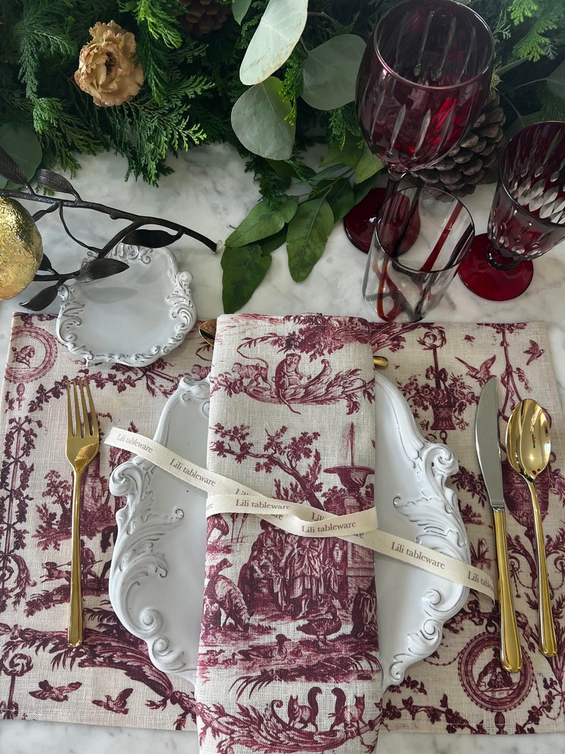 Linen Napkins Set, Jean-baptiste Huet Toile Print, Vintage Table Decor ...