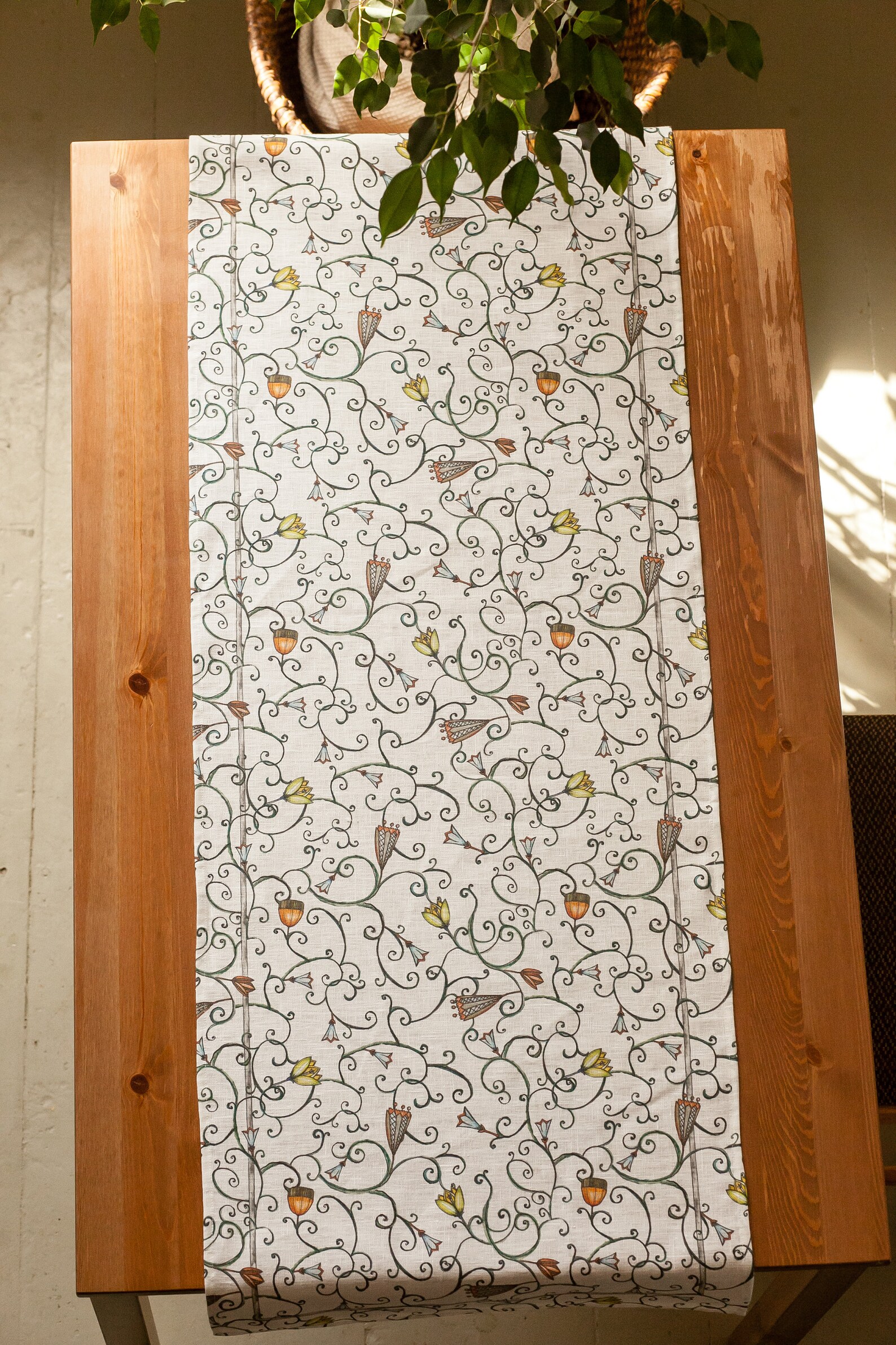 Table Runner Floral Flowers Print Housewarming 100% Linen | Etsy