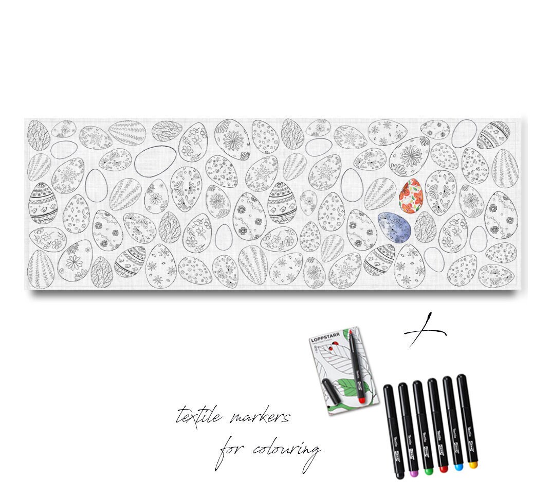 Easter table runner, plus six textile markers, Easter decor, Colouring ...