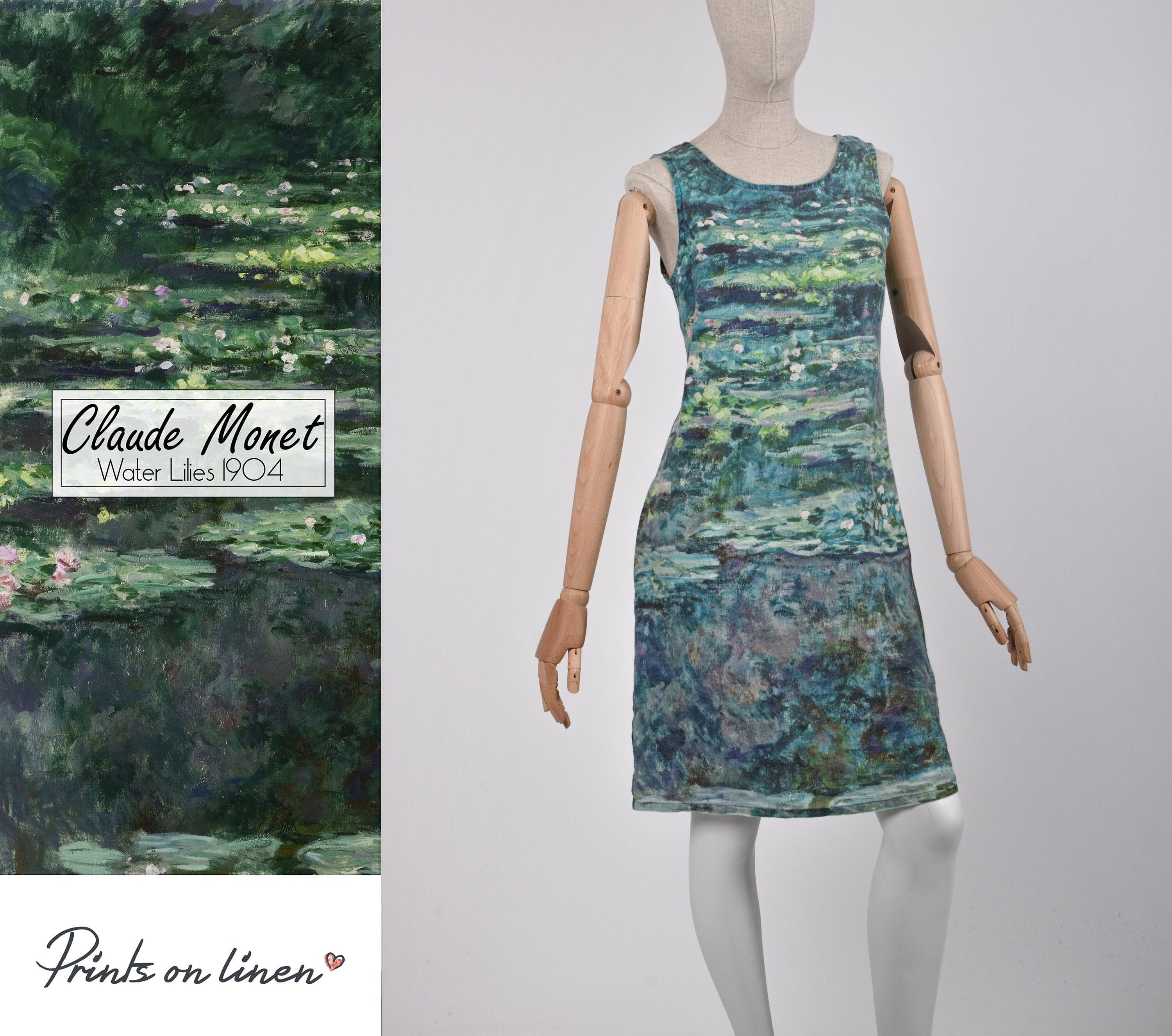 Linen dress, Claude Monet, Water Lilies, Linen women dress, Claude ...