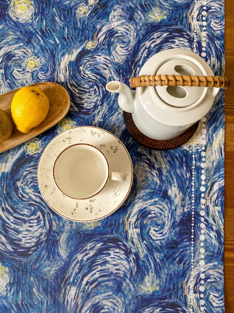 Table Runner Vincent Van Gogh Starry Night Linen Table | Etsy
