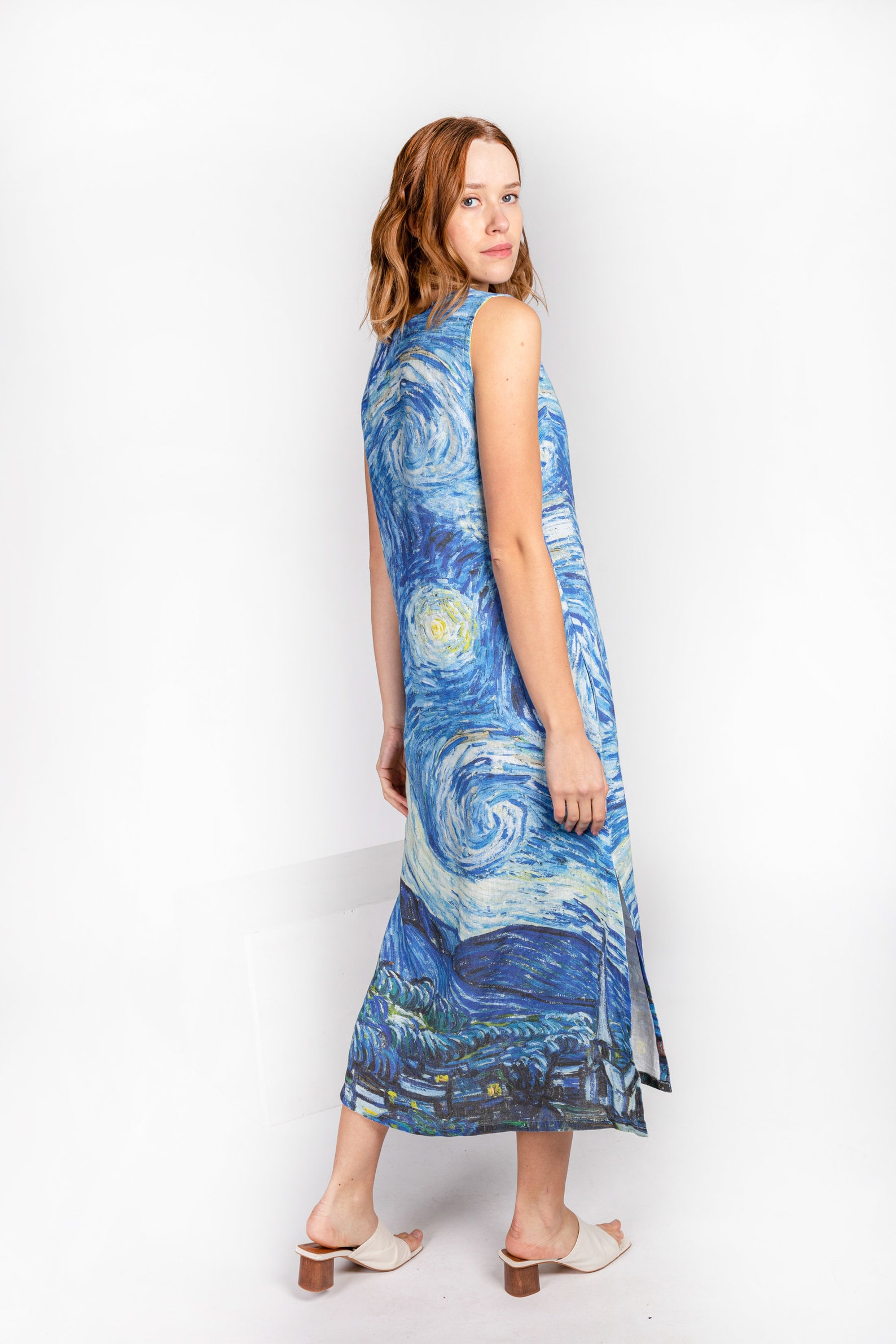 Vincent Van Gogh, Starry Night, Linen Women Dress, 100% Linen, Long ...