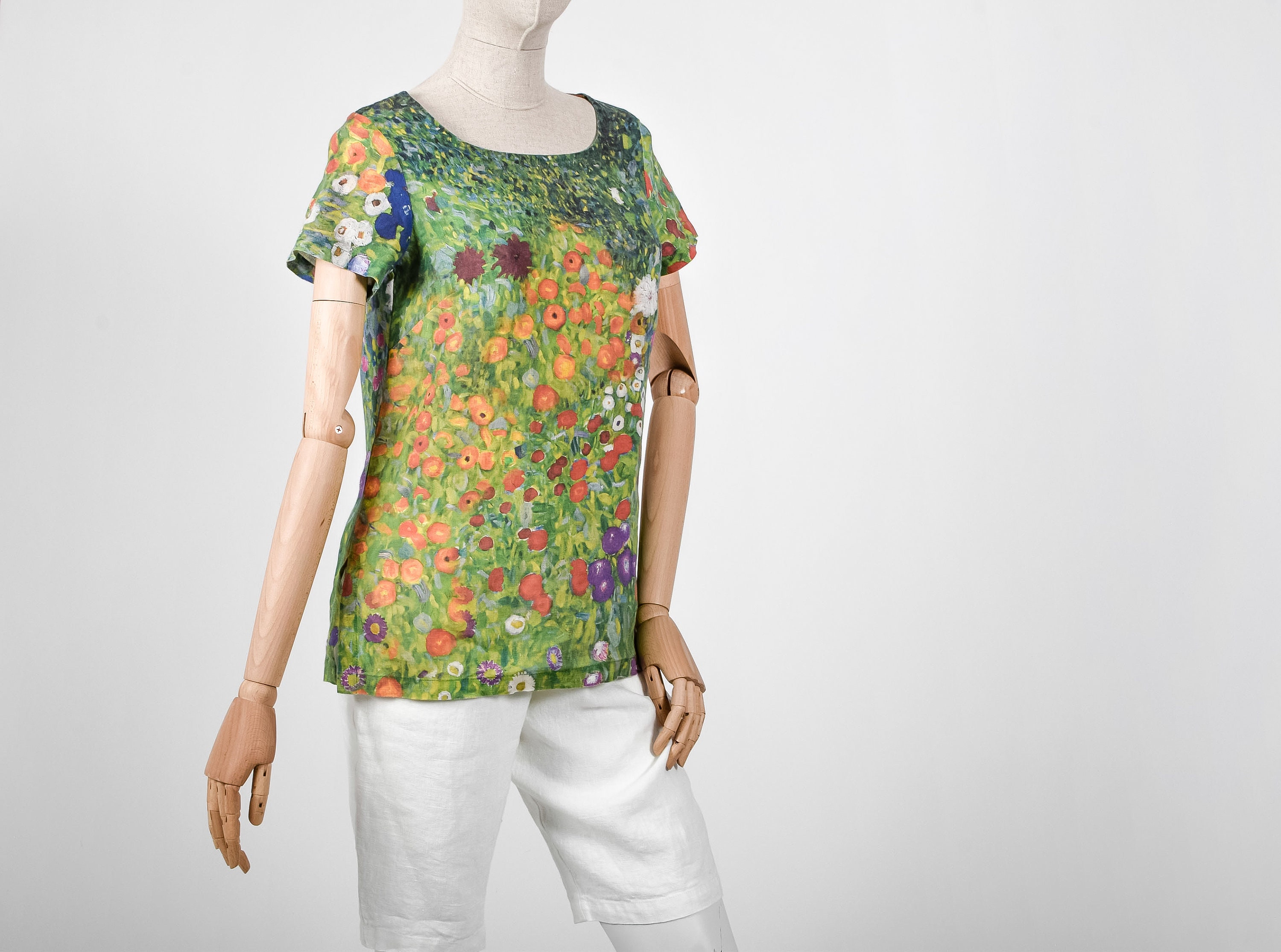 Gustav Klimt, Flower Garden, linen top, linen women shirt, 100% linen ...