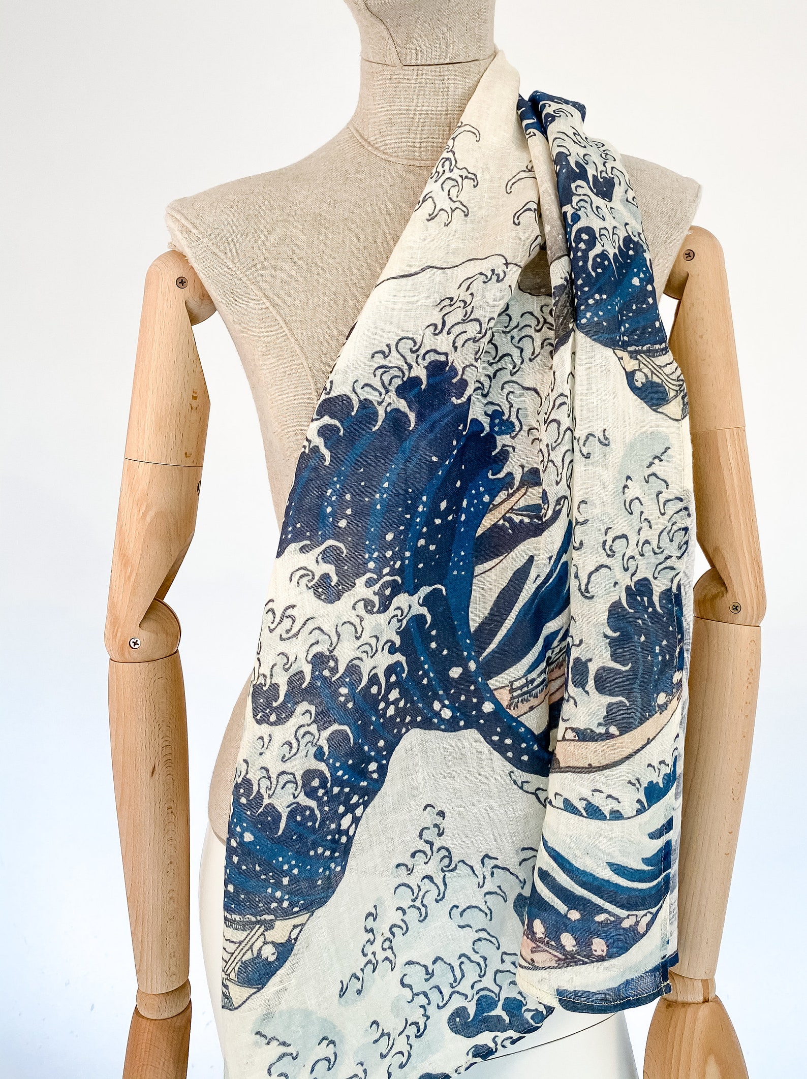Women Scarf Great Wave Linen Scarf Katsushika Hokusai - Etsy