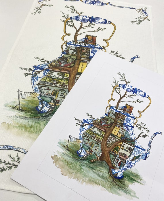 Linen Towel Tea House Dish Towel Kitchen Towel Tea Towel | Etsy