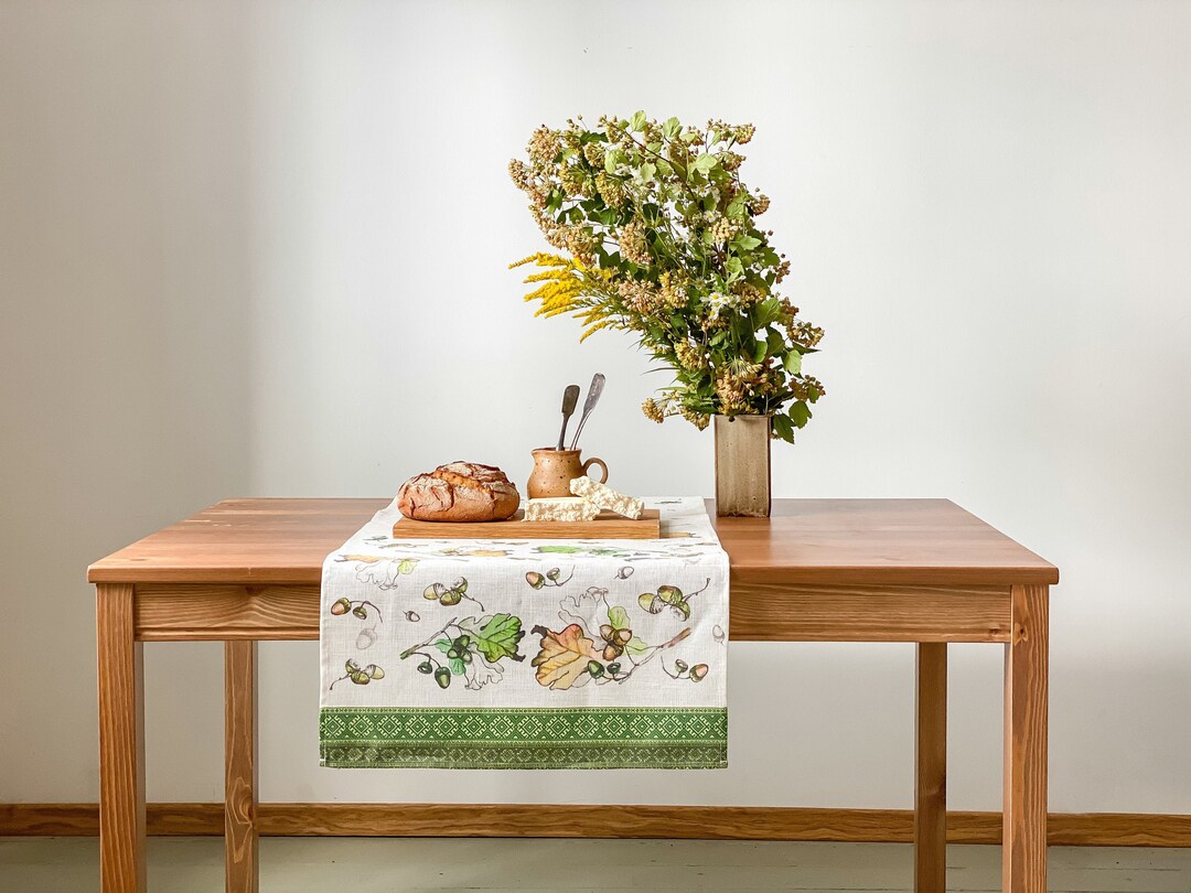 Table Runner Fall, Linen Table Runner, Oak, Thanksgiving Table Decor ...