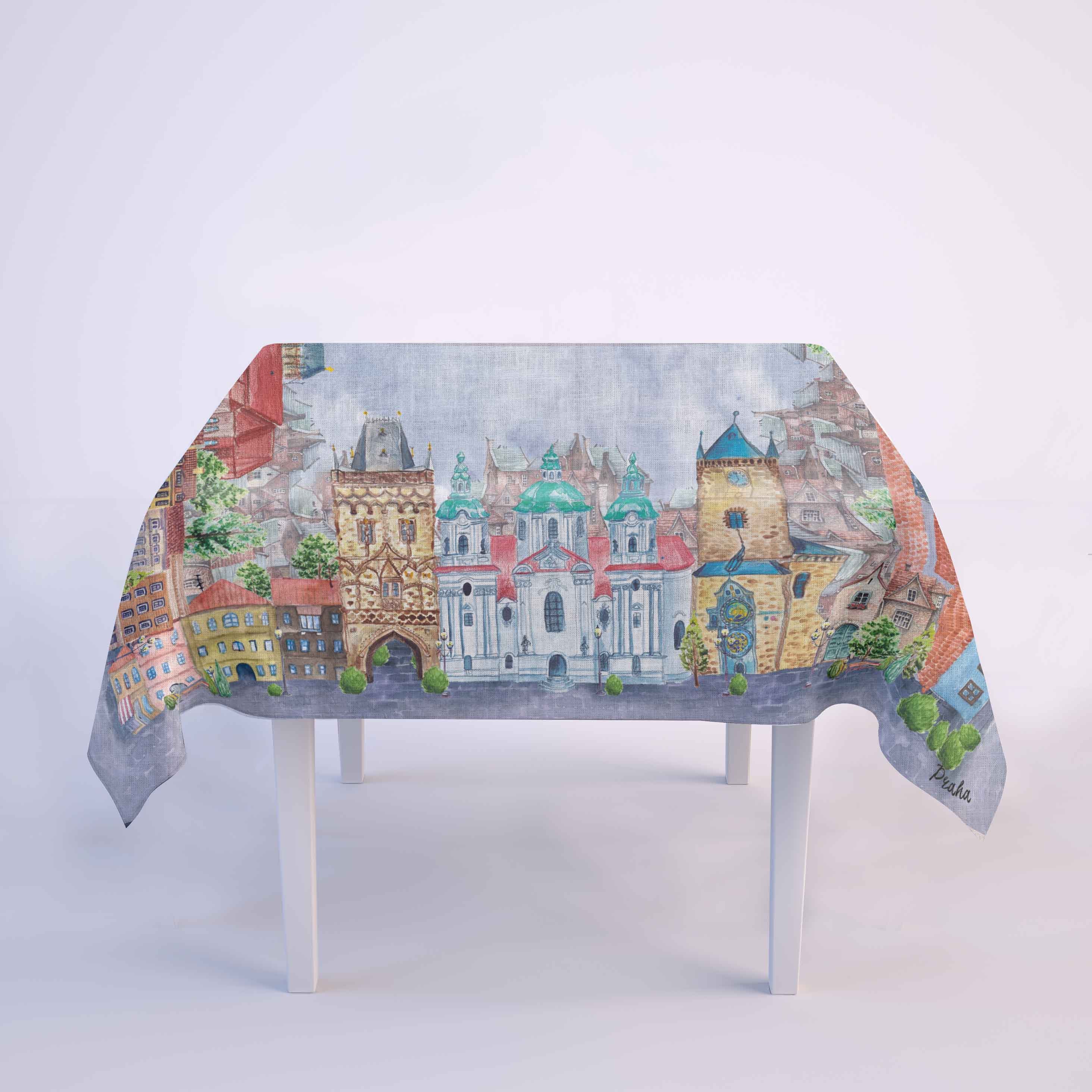 Prague, linen tablecloth , Prague print, Czech republic, Prague art ...