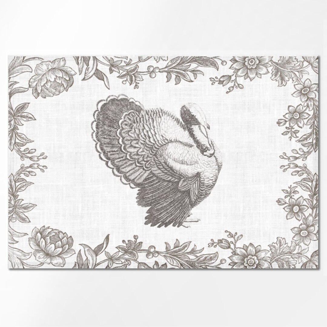 Thanksgiving Placemats Set, Turkey, Thanksgiving Table Decor, Toile De ...