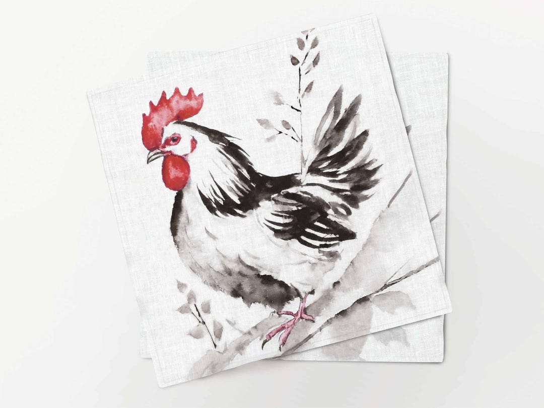 Watercolor Chicken Linen Napkins Set, Rustic Easter Decor - Etsy