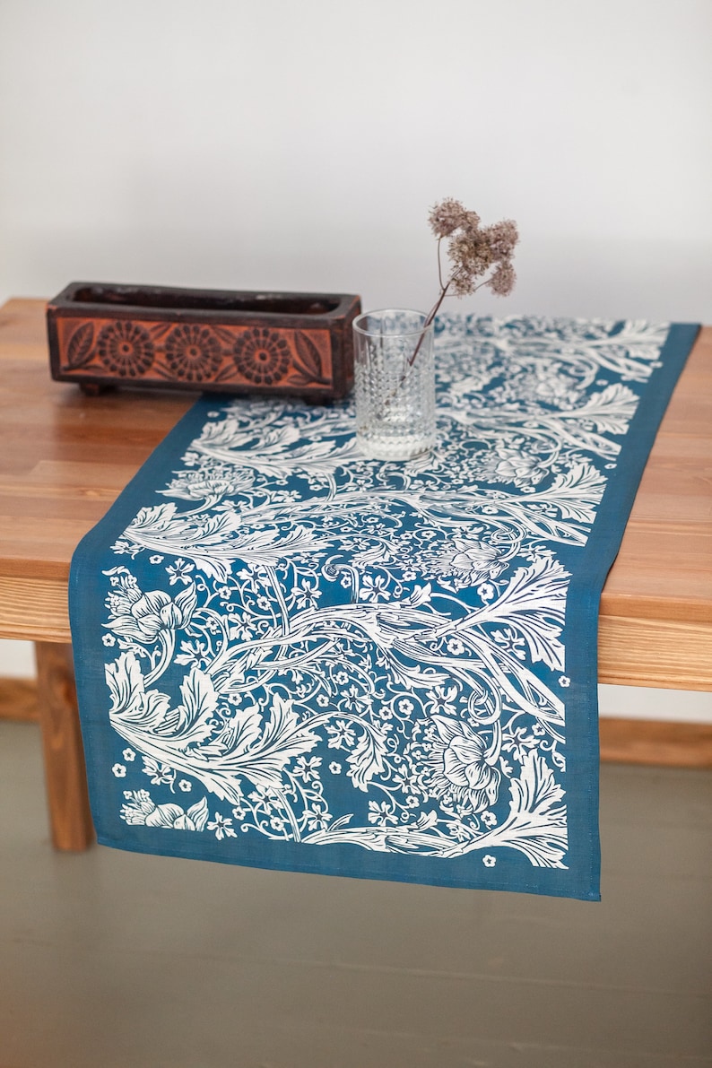 William Morris Linen Table Runner, Sidewall Arcadia Floral Print - Etsy UK