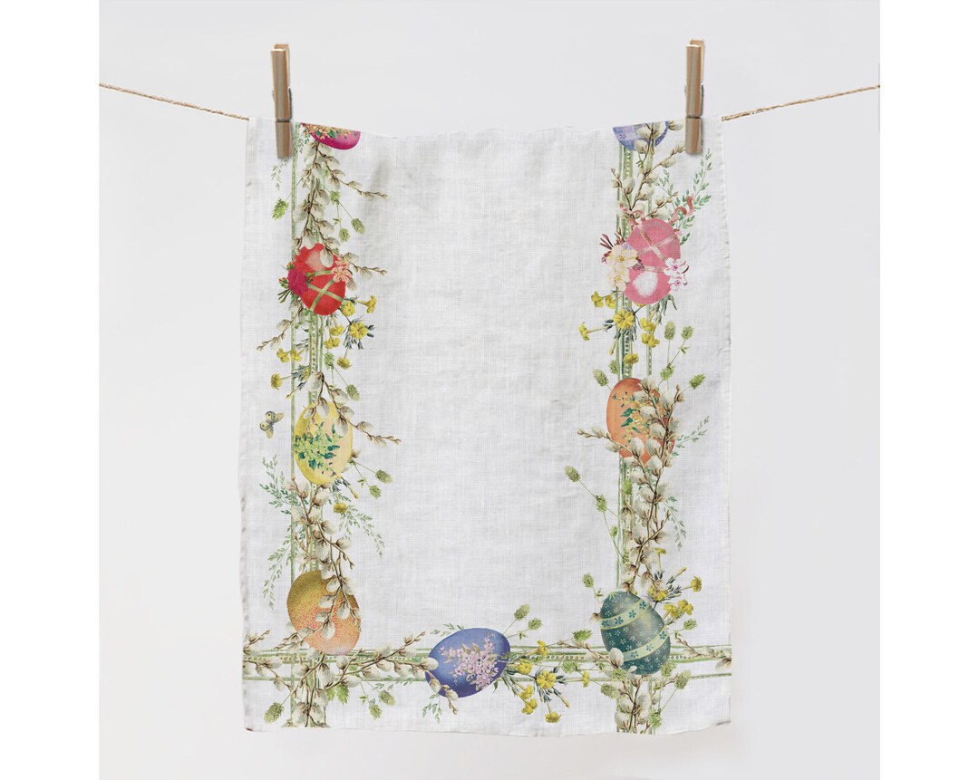Easter Towel, Easter Wreath, Tea Towel, Linen Towel, 100% Linen ...