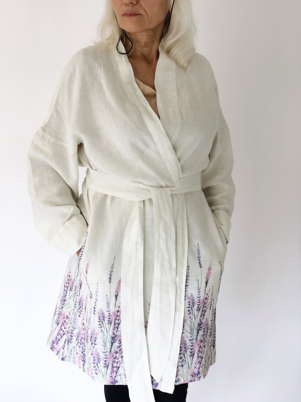 Kimono Robe Lavenders 100% Linen Kimono Cardigan Bathrobe - Etsy