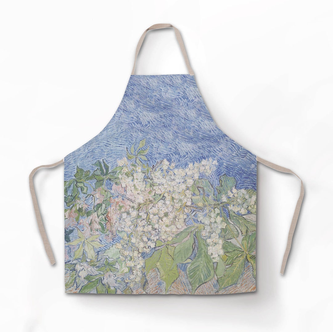 Van Gogh Linen Kitchen Apron, Blossoming Chestnut Branches - Etsy