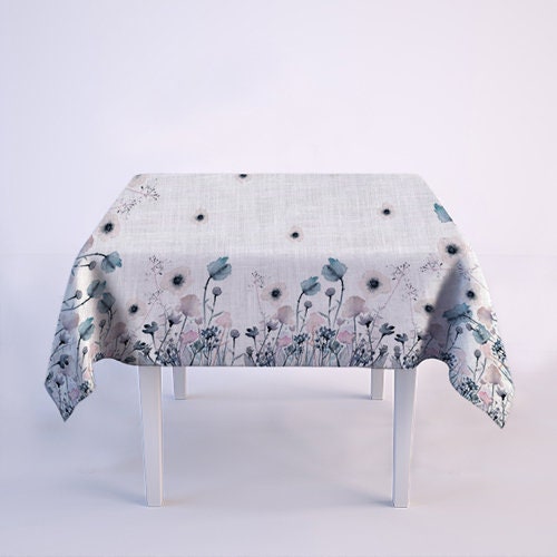 Linen tablecloth, farmhouse decor, flowers, tablecloth floral, 100% ...