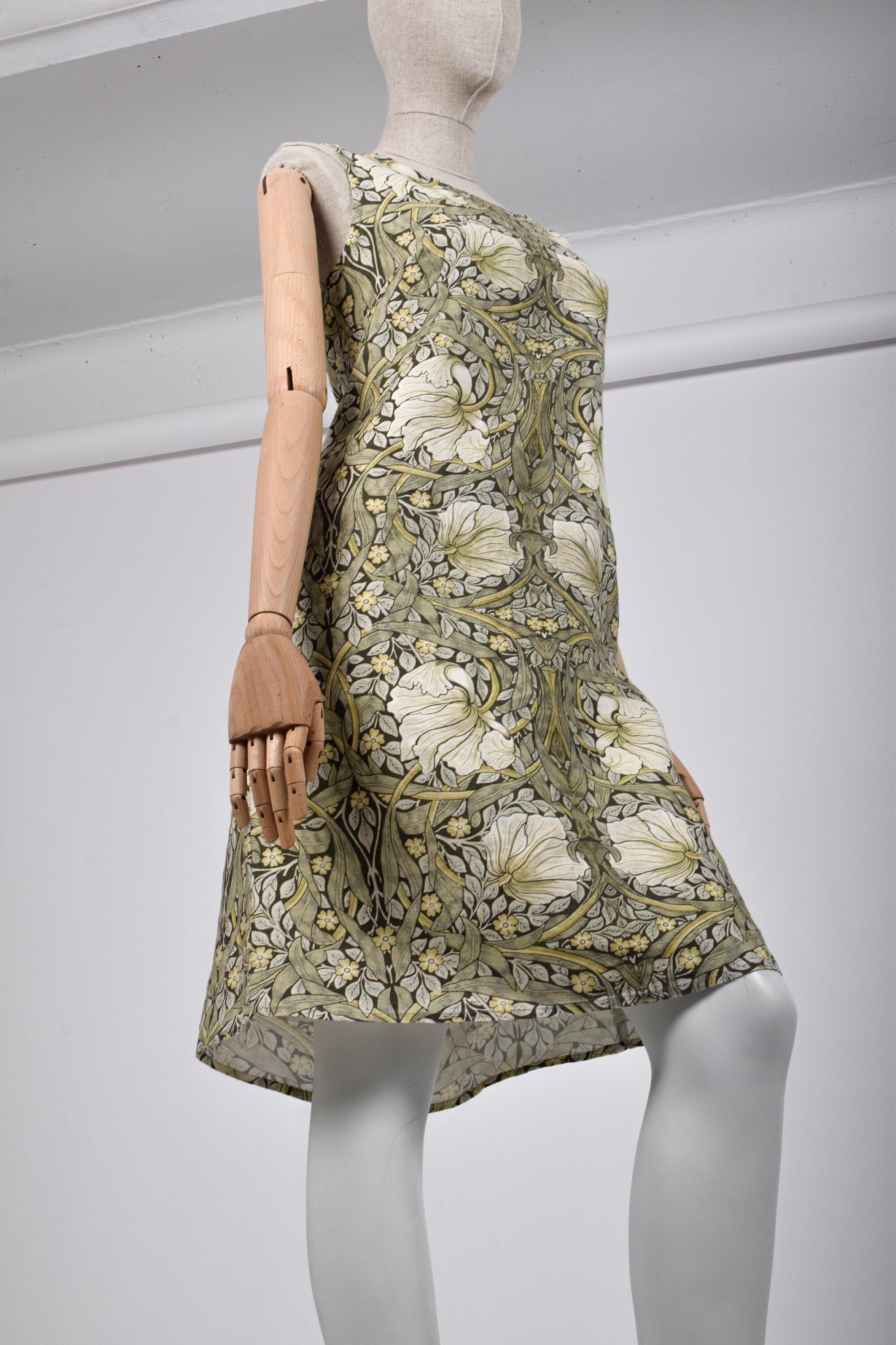 William Morris, linen dress, women dress, Pimpernel, 100% linen, side ...
