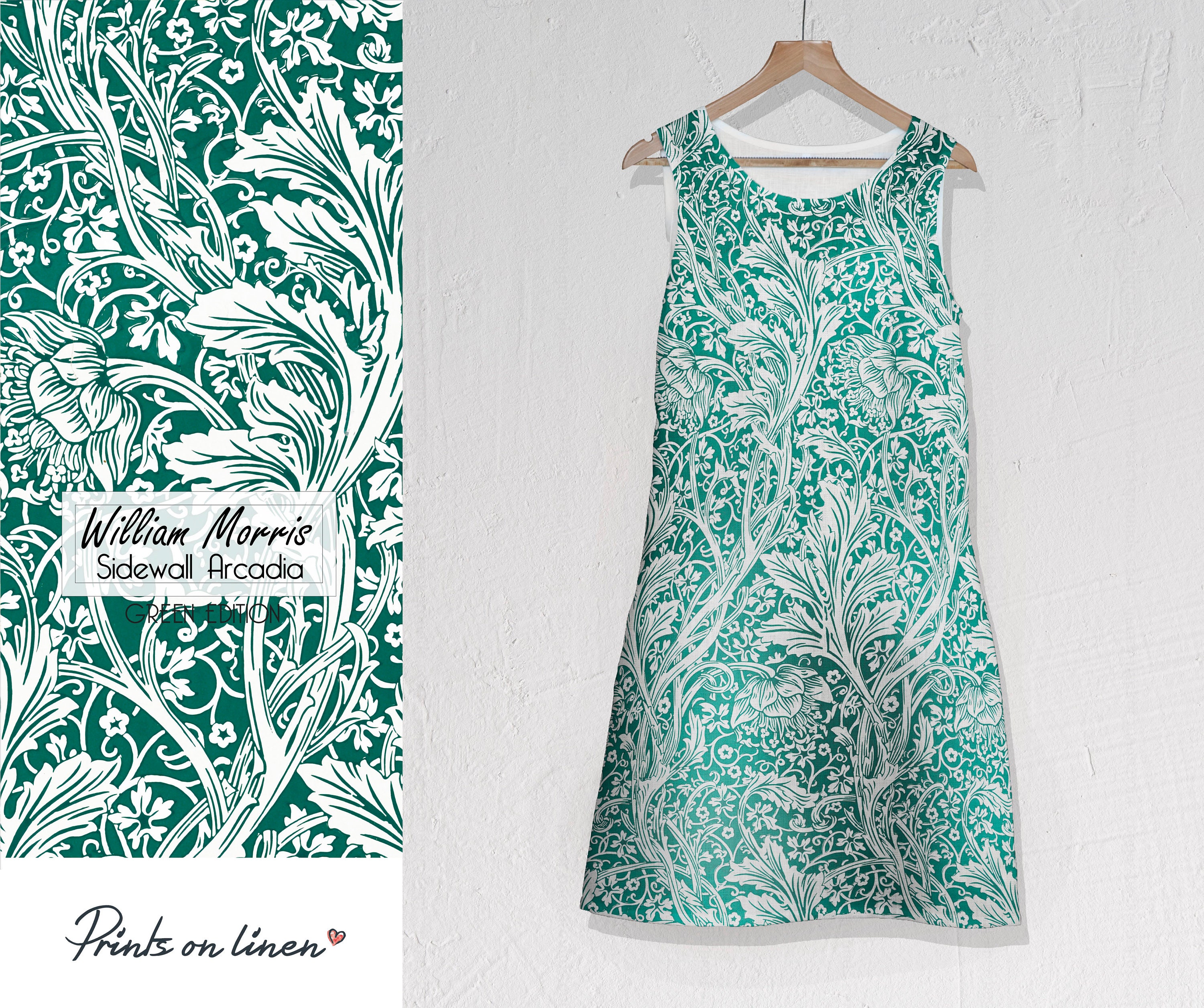 Linen dress, William Morris, Sidewall Arcadia, Green Arcadia, plus size ...