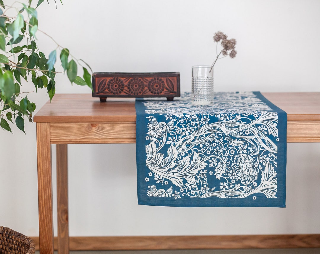 William Morris Linen Table Runner, Sidewall Arcadia Floral Print - Etsy