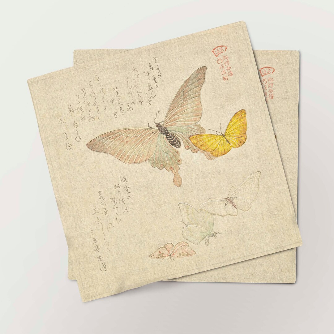 Linen Napkins, Japanese Butterfly Print, Kubo Shunman Art - Etsy