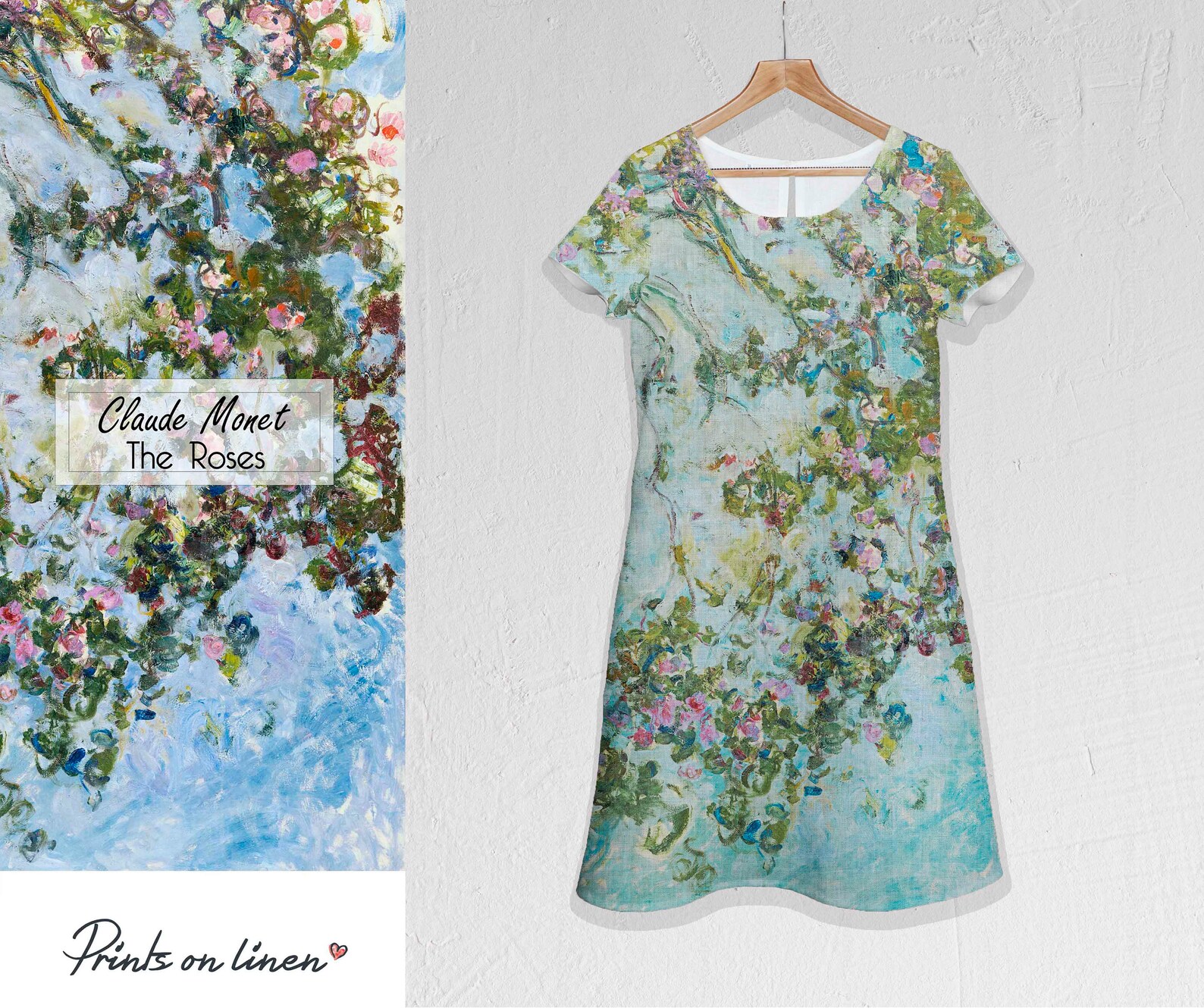 Linen Women Dress, Claude Monet, Monet Dress, Dress With Roses, 100% ...