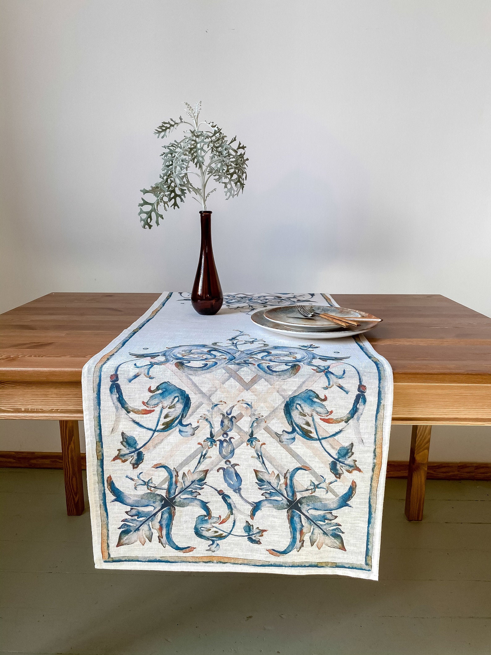 Table Runner Art Deco Linen Table Top 100% Linen Christmas - Etsy