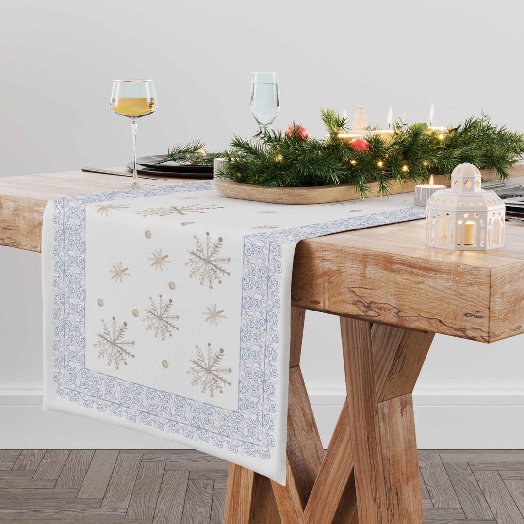 Snowflake Linen Table Runner, Holiday Christmas Decor - Etsy