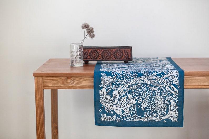William Morris Linen Table Runner, Sidewall Arcadia Floral Print - Etsy