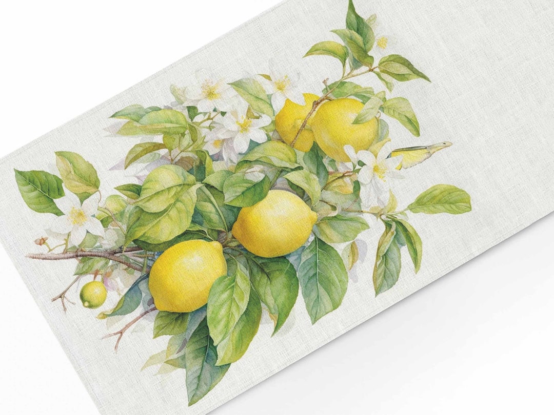 Table Runner, Blossoming Lemon Tree, Vintage Table Runner, 100% Linen ...
