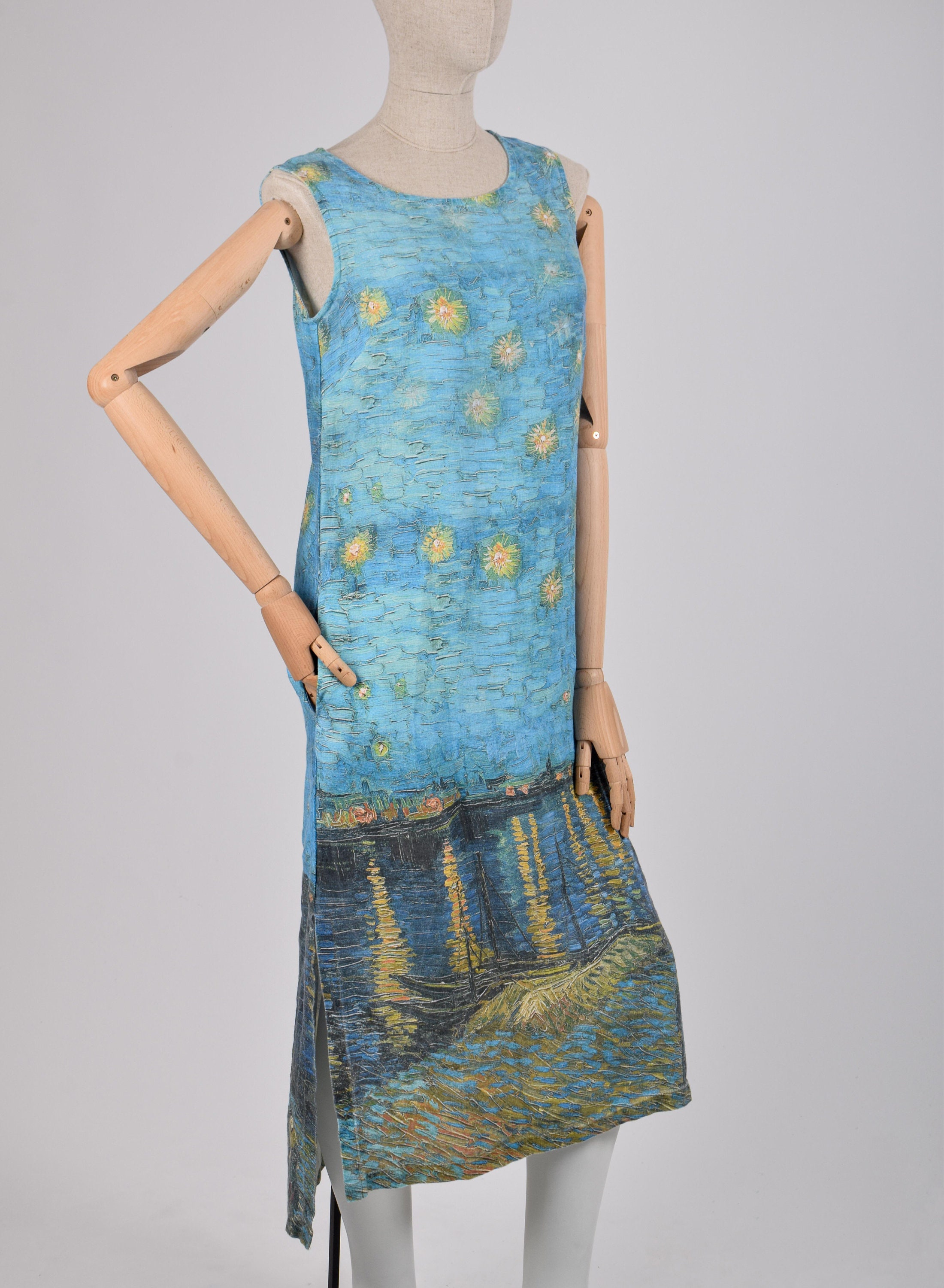 Long linen women dress, Vincent van Gogh, Starry Night, tunic dress ...